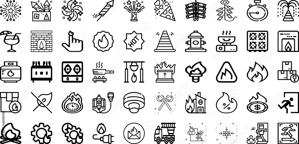 Set Of Fire Icons Collection Isolated Silhouette Solid Icons Including ...