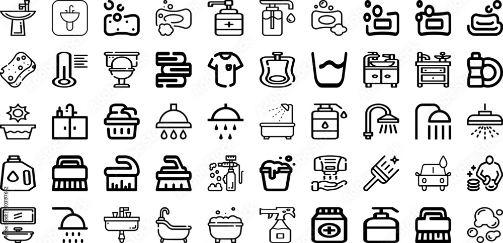 Set Of Wash Icons Collection Isolated Silhouette Solid Icons Including ...