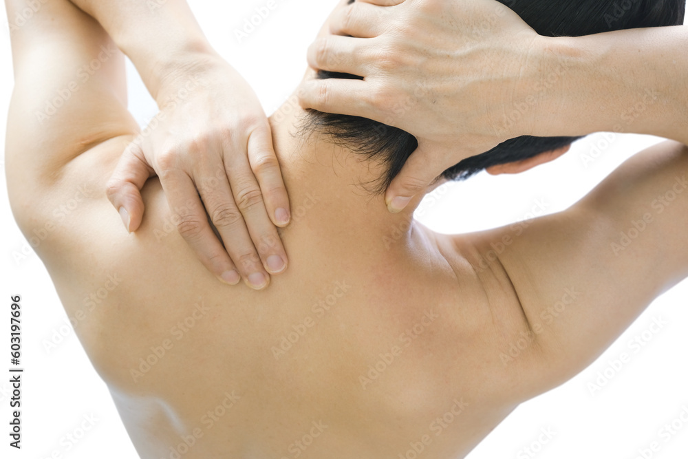 The woman had neck pain, shoulder pain, and Cervical Spondylosis. She used her hands to massage ...