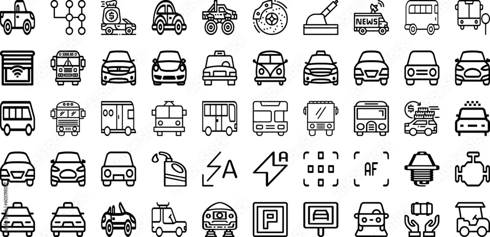 Set Of Auto Icons Collection Isolated Silhouette Solid Icons Including ...