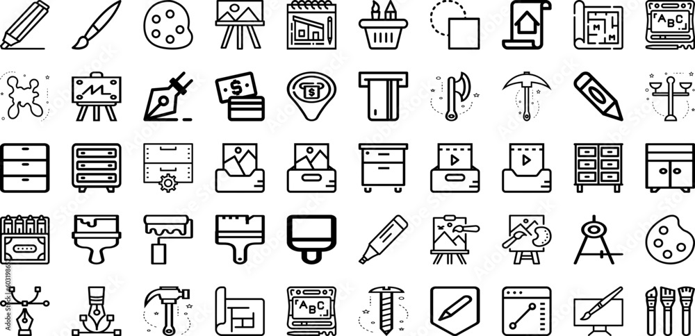 Set Of Draw Icons Collection Isolated Silhouette Solid Icons Including ...