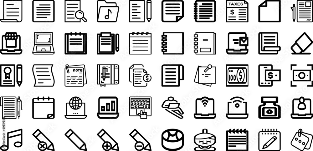 Set Of Note Icons Collection Isolated Silhouette Solid Icons Including ...