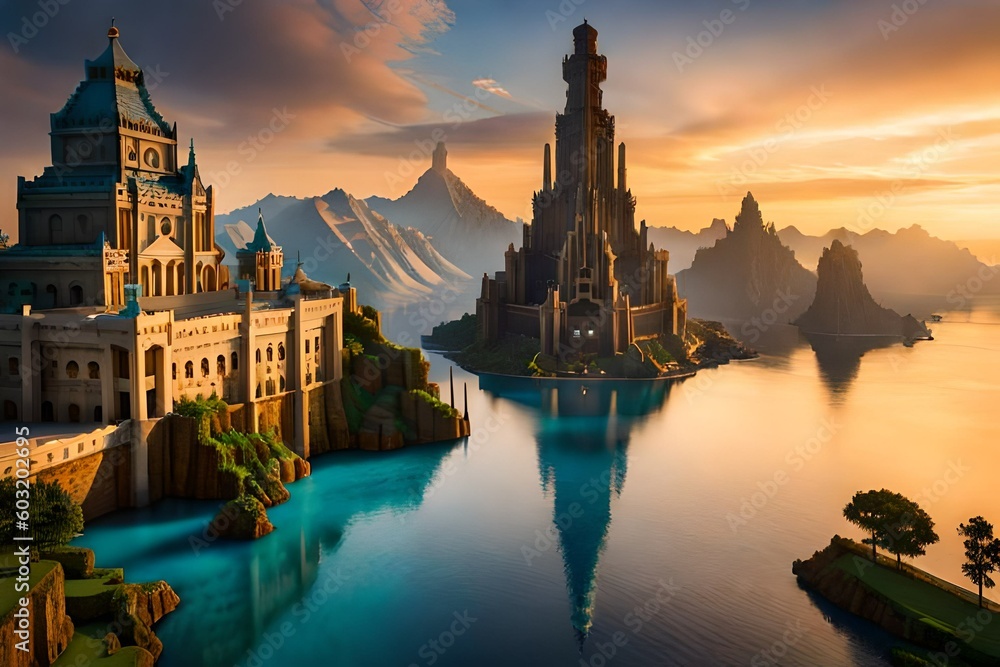 Beautiful landscape with old style castle like architecture Stock ...