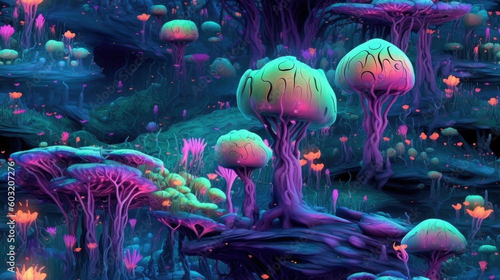 seamless surface of a distant alien planet with luminescent clouds ...