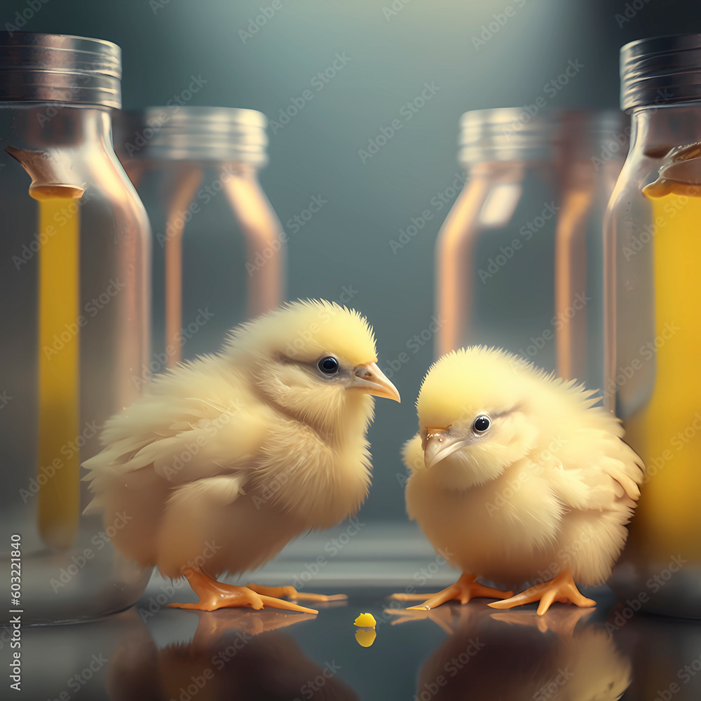 Science, laboratory experiments with chickens and chicks (Gallus gallus ...