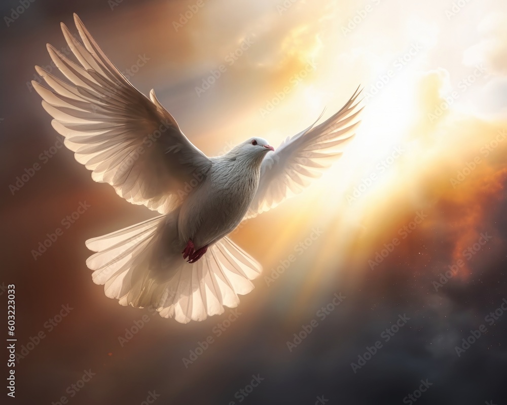 dove flying sky rays light lig white sun shining behind killed war ...