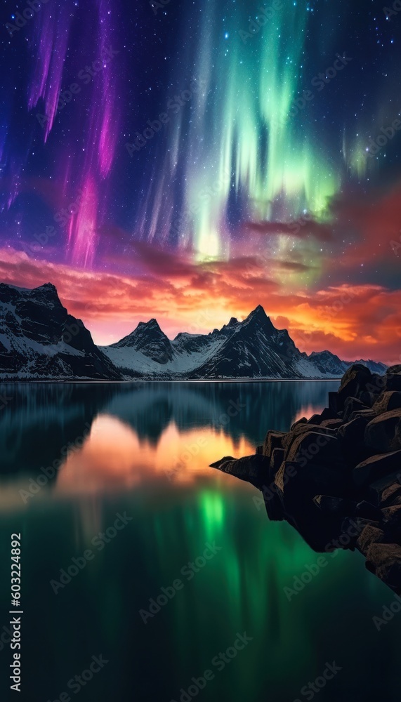 one greatest princess borealis bore lake mountains sky full stars ...
