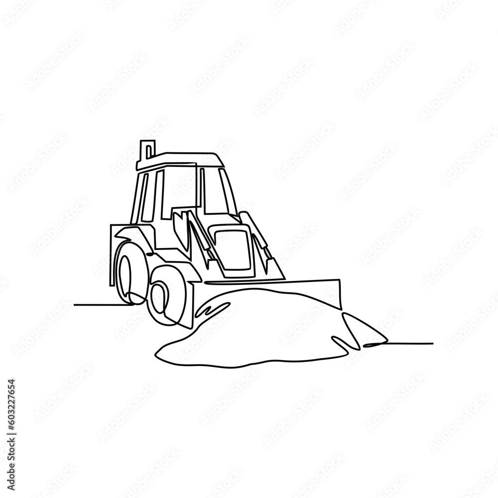 One continuous line drawing of bulldozer in the site project ...