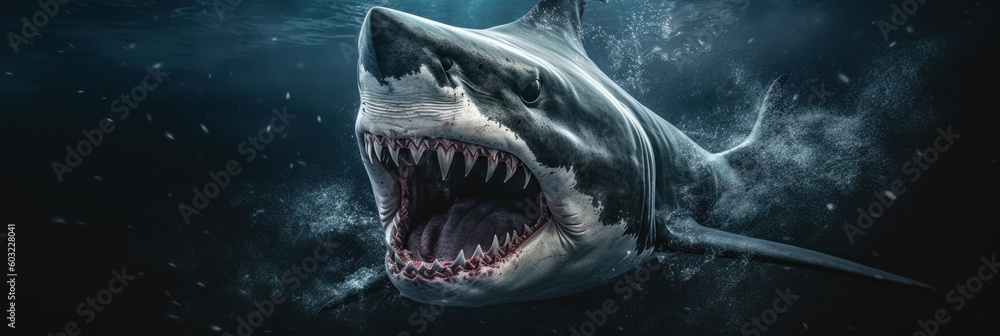 Massive megalodon shark swims in the depths of the underwater world ...