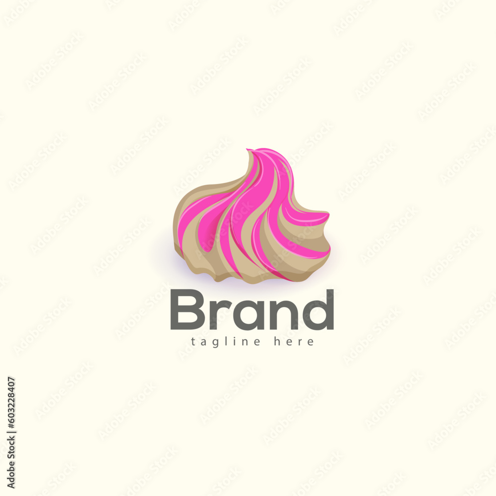 Peppermint Meringue Food Word Sign Logo Design With Pink Color, And ...