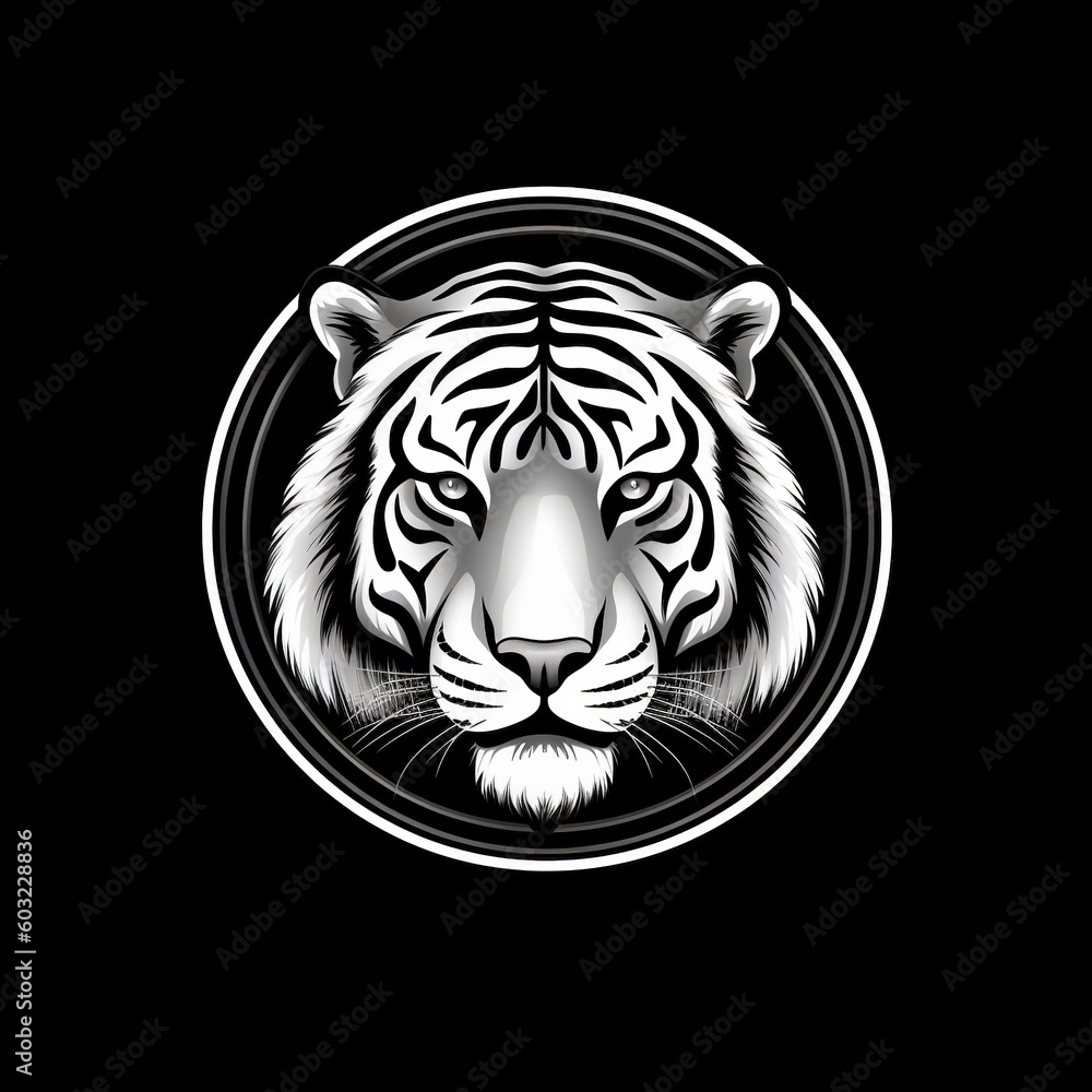 Tiger head face logo or icon in white on black background ...