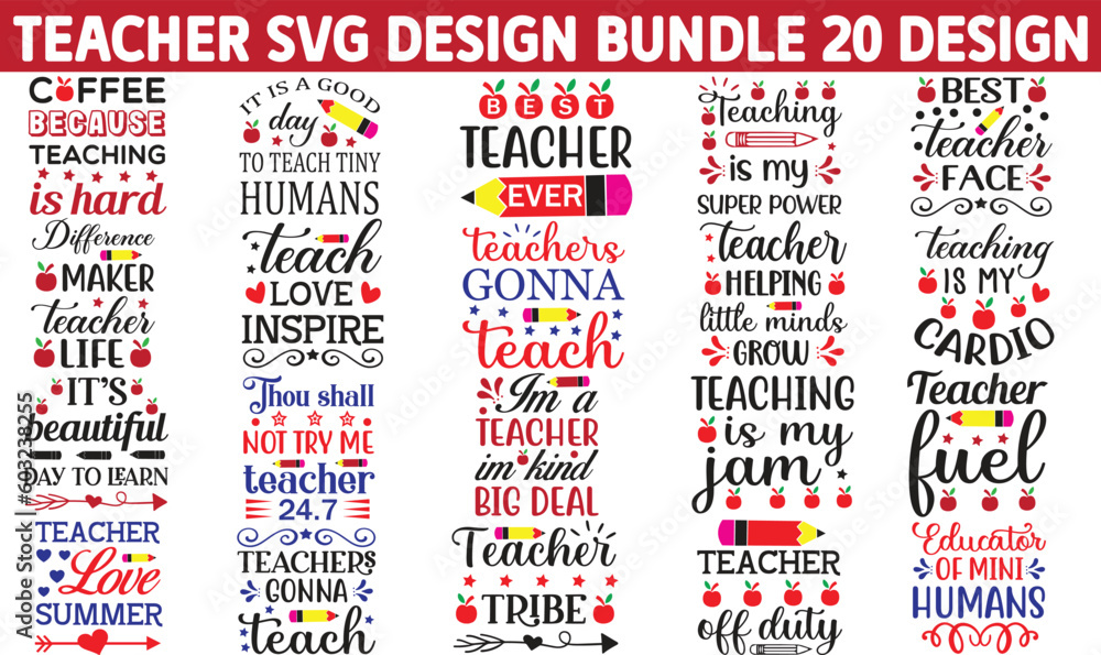 teacher svg bundle, teacher svg design, svg, crafts Stock Vector ...