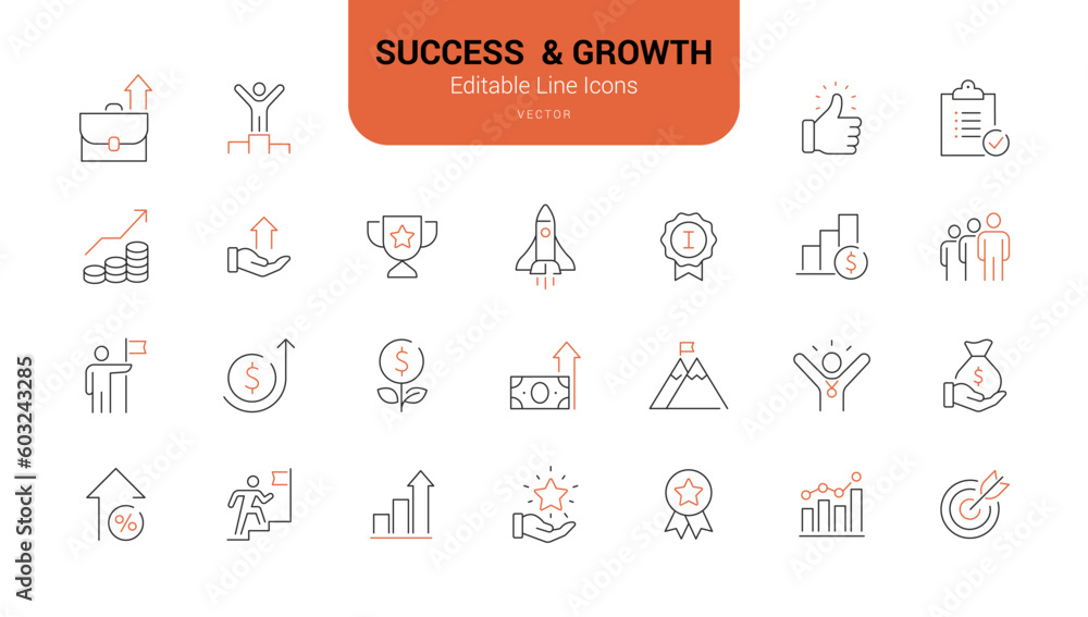 Vetor de Success and Growth Editable Icons set. Vector illustration in ...