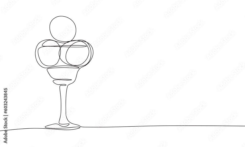 Ice cream or gelato as one line drawing banner. Continuous hand drawn ...