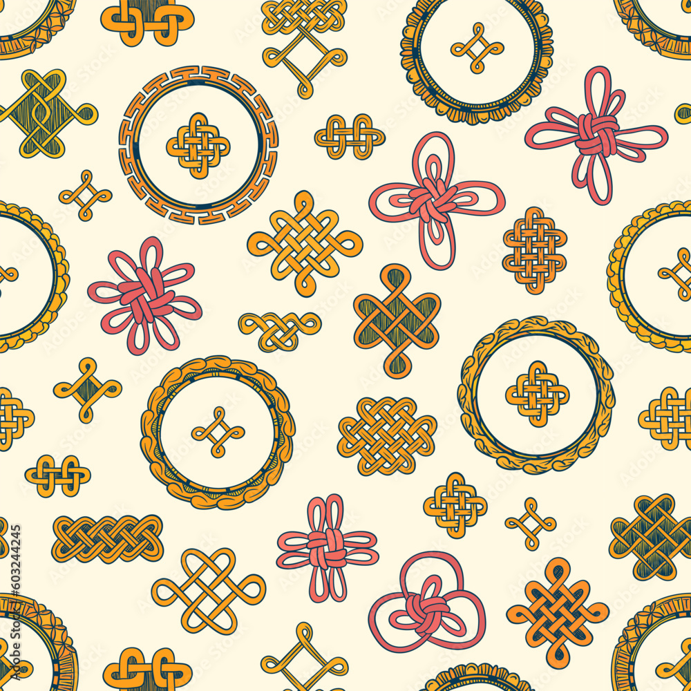 Chinese lucky knot charm pattern. Japanese knot. Lucky knot coin amulet ...