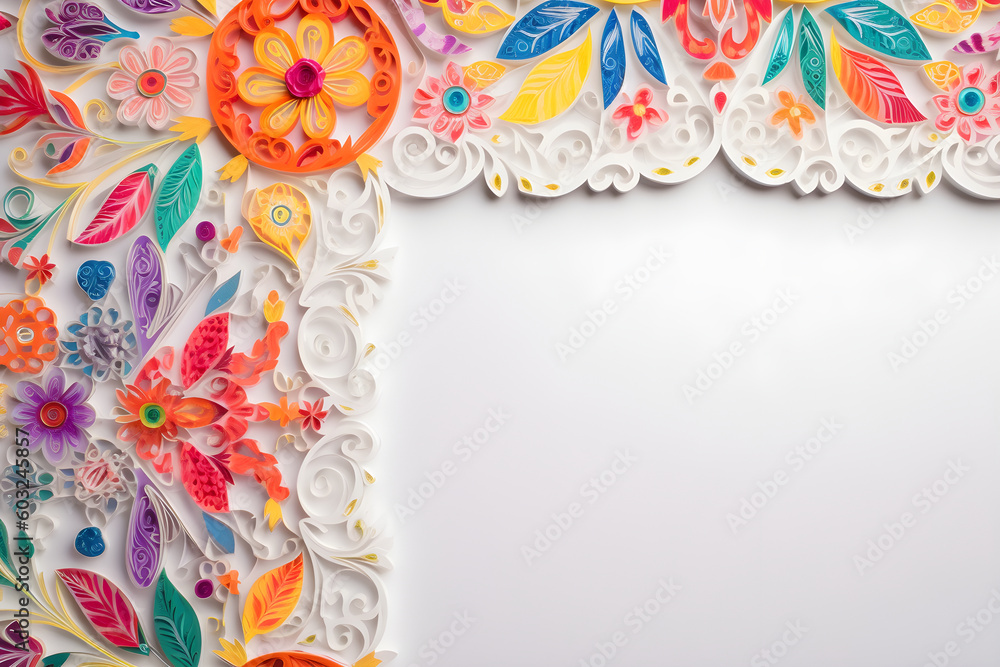 paper cut style flowers as a colorful decorations frame border on an ...