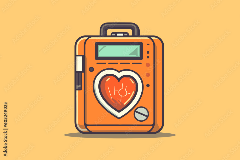 Doodle inspired Defibrillator, cartoon sticker, sketch, vector ...