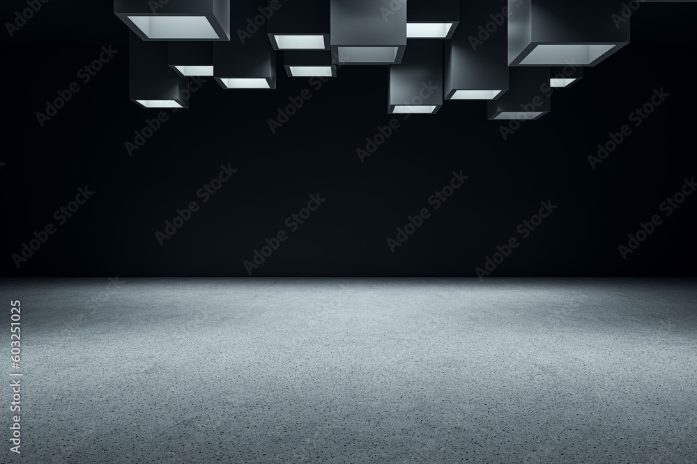 Front view of abstract empty concrete stage place with modern design ...