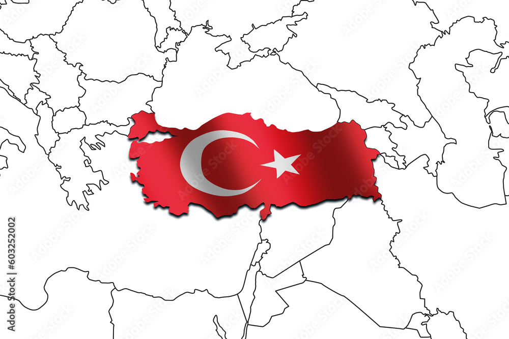 Türkiye country border outline and filled up national flag and ...