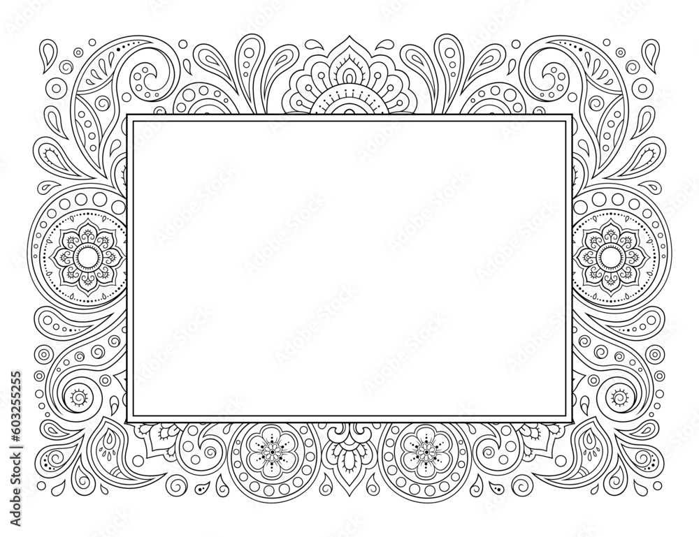 Frame in eastern tradition. Stylized with henna tattoos decorative ...