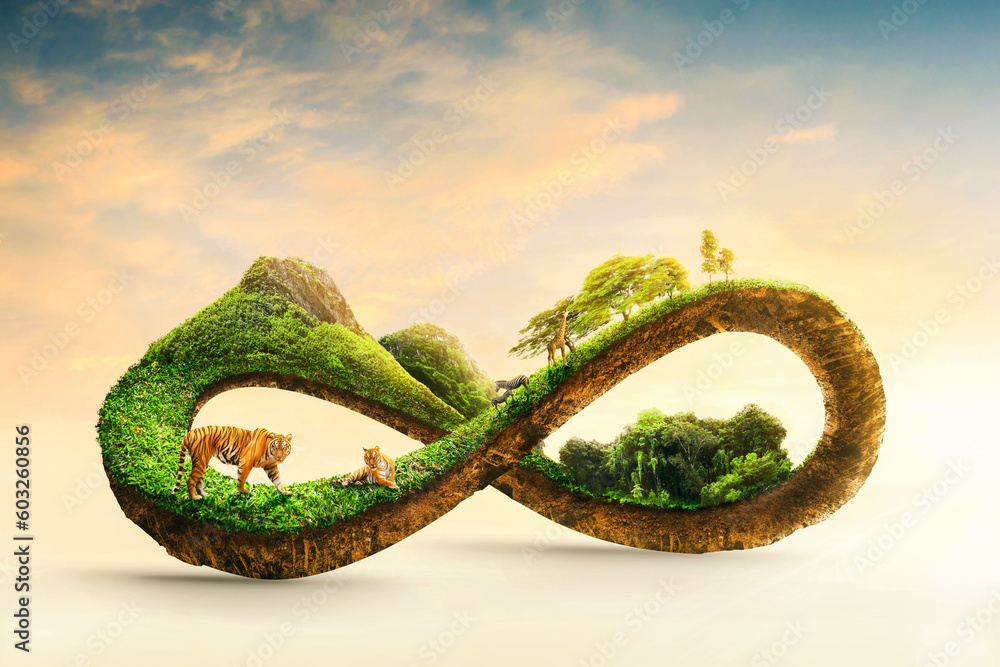 3d illustration of infinity environment concept. infinite earth land ...