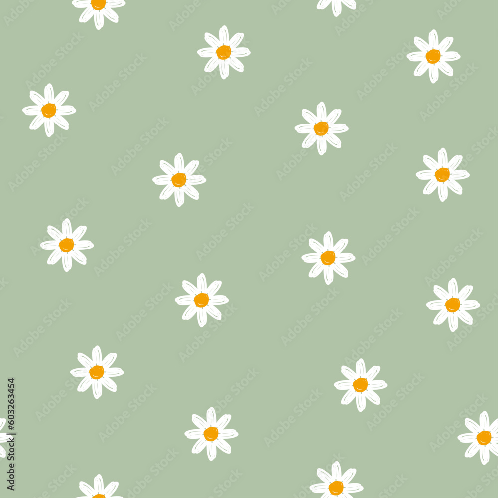 hand drawn daisy flower seamless pattern vector, simple cute flower ...