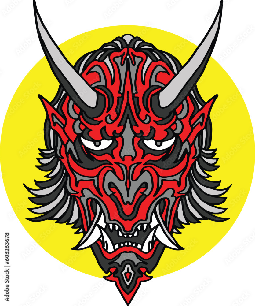 japanese oni hannya mask vector illustration isolated in white yellow ...