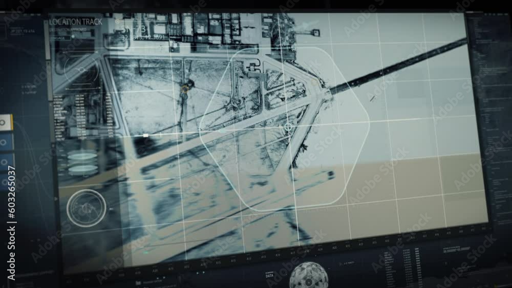 Interface of the military software showing the feed from a drone camera ...