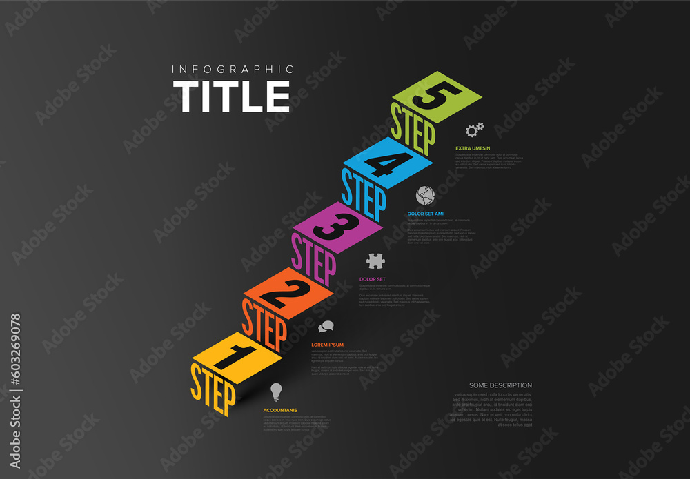Infogrpahic five steps diagram template for workflow, business schema ...