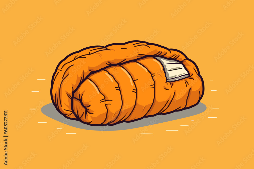 Doodle inspired Sleeping bag, cartoon sticker, sketch, vector ...