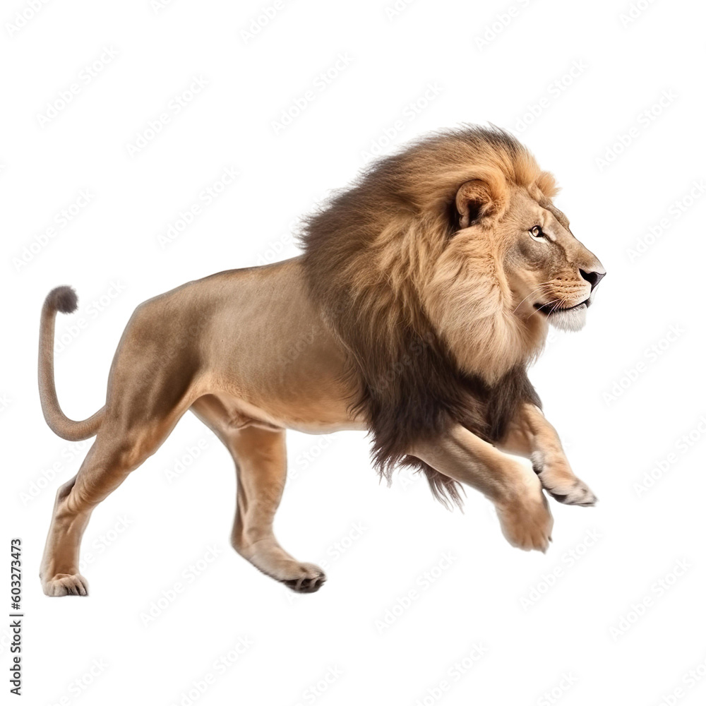 side view of animal lion running on transparent background, Generative ...