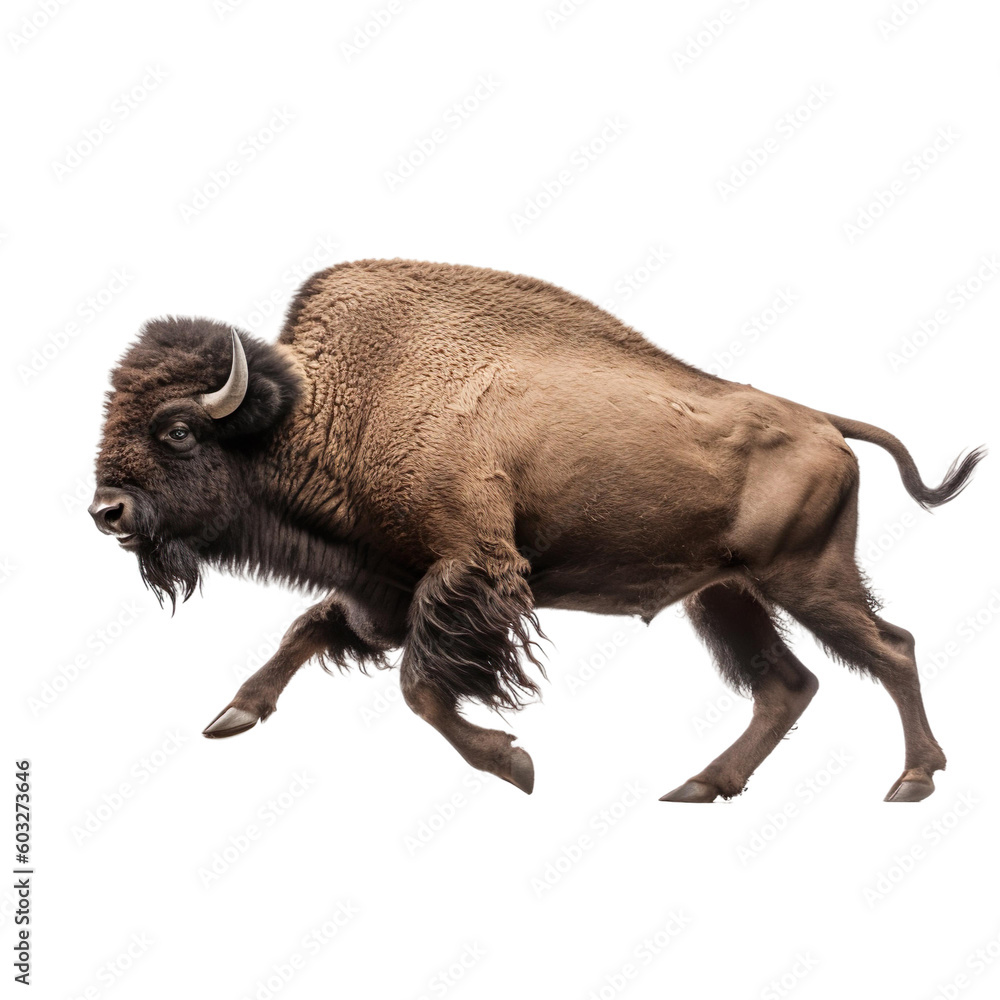 side view of animal bison running on transparent background, Generative ...