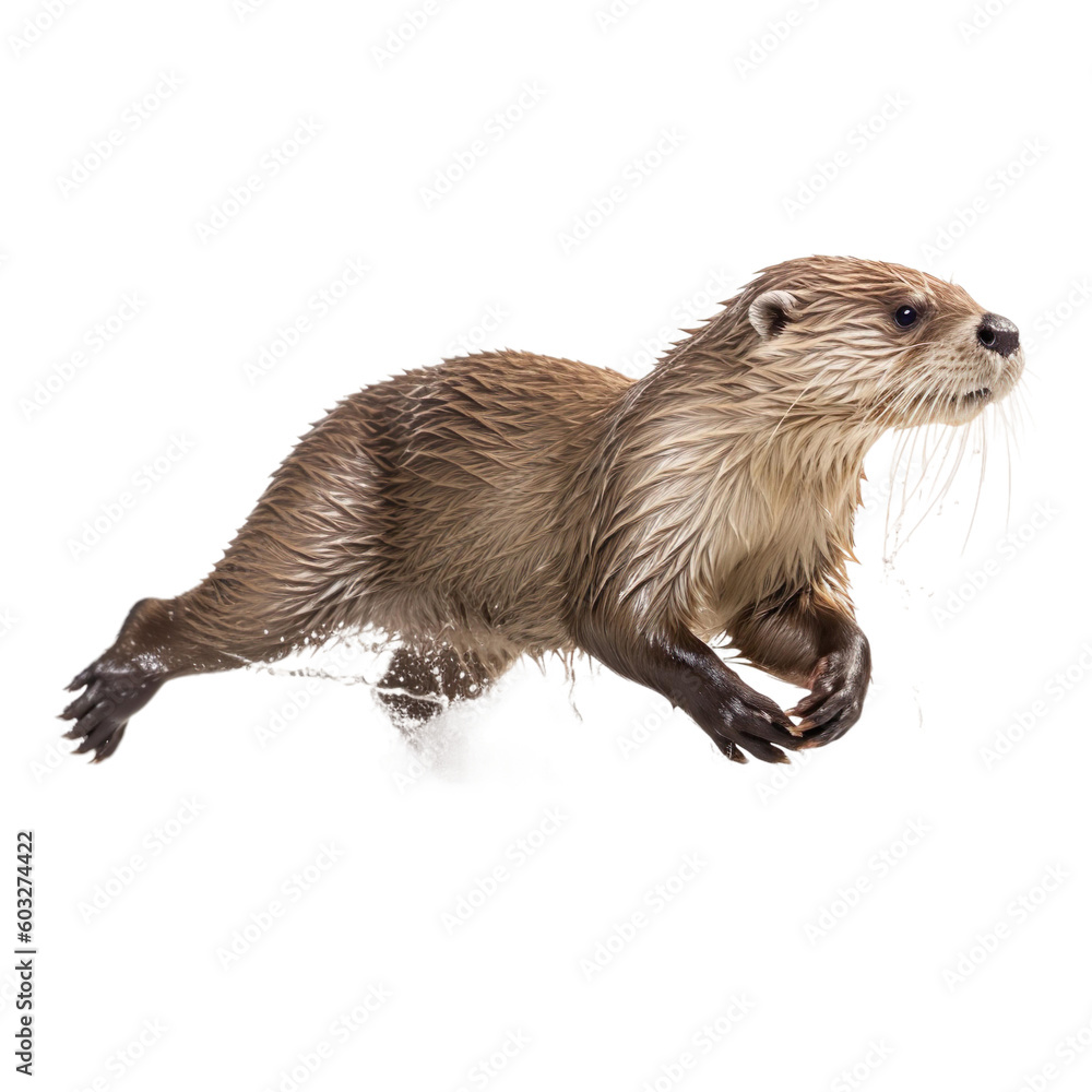 side view of animal otter running on transparent background, Generative ...