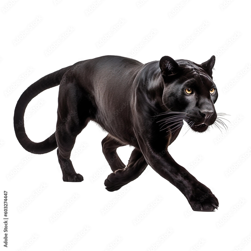 side view of animal panther running on transparent background ...