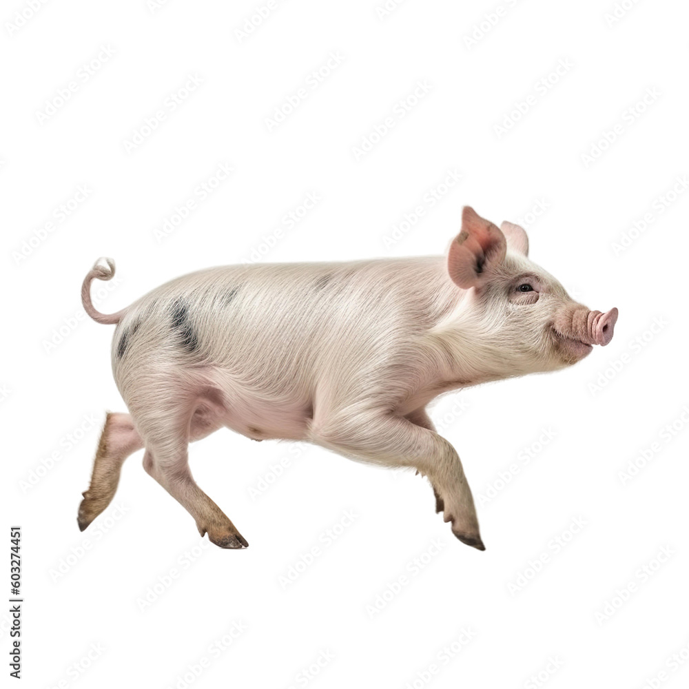side view of animal pig running on transparent background, Generative ...
