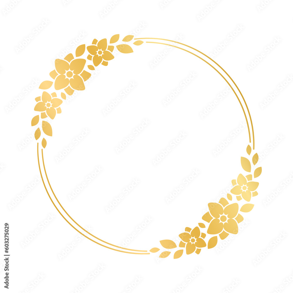 Round gold floral frame template. Luxury golden frame border for invite ...