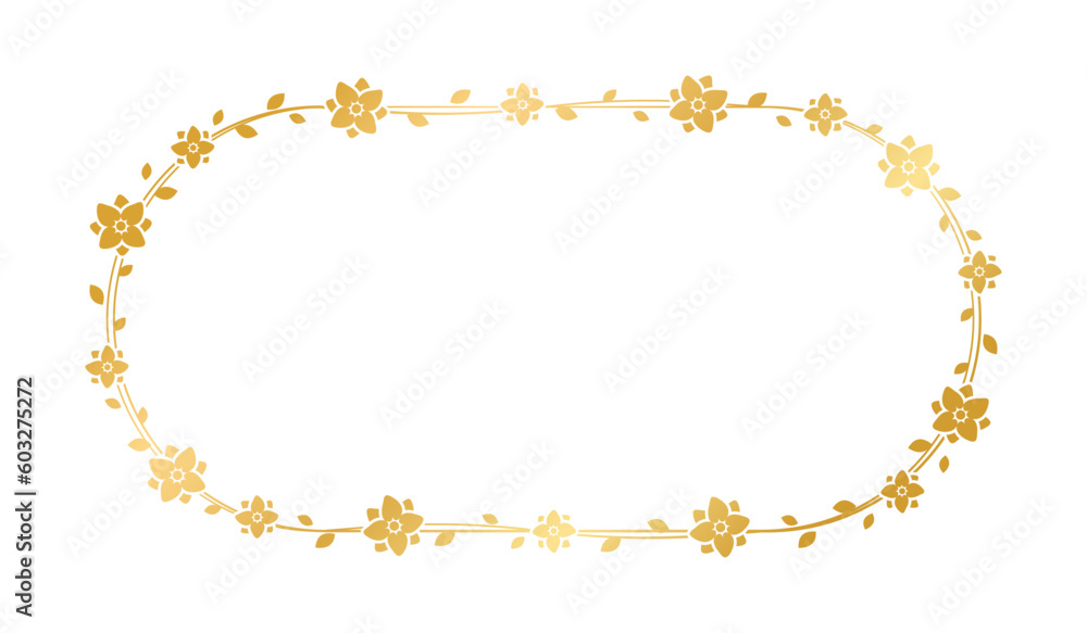 Gold oval floral frame template. Luxury golden frame border for invite ...