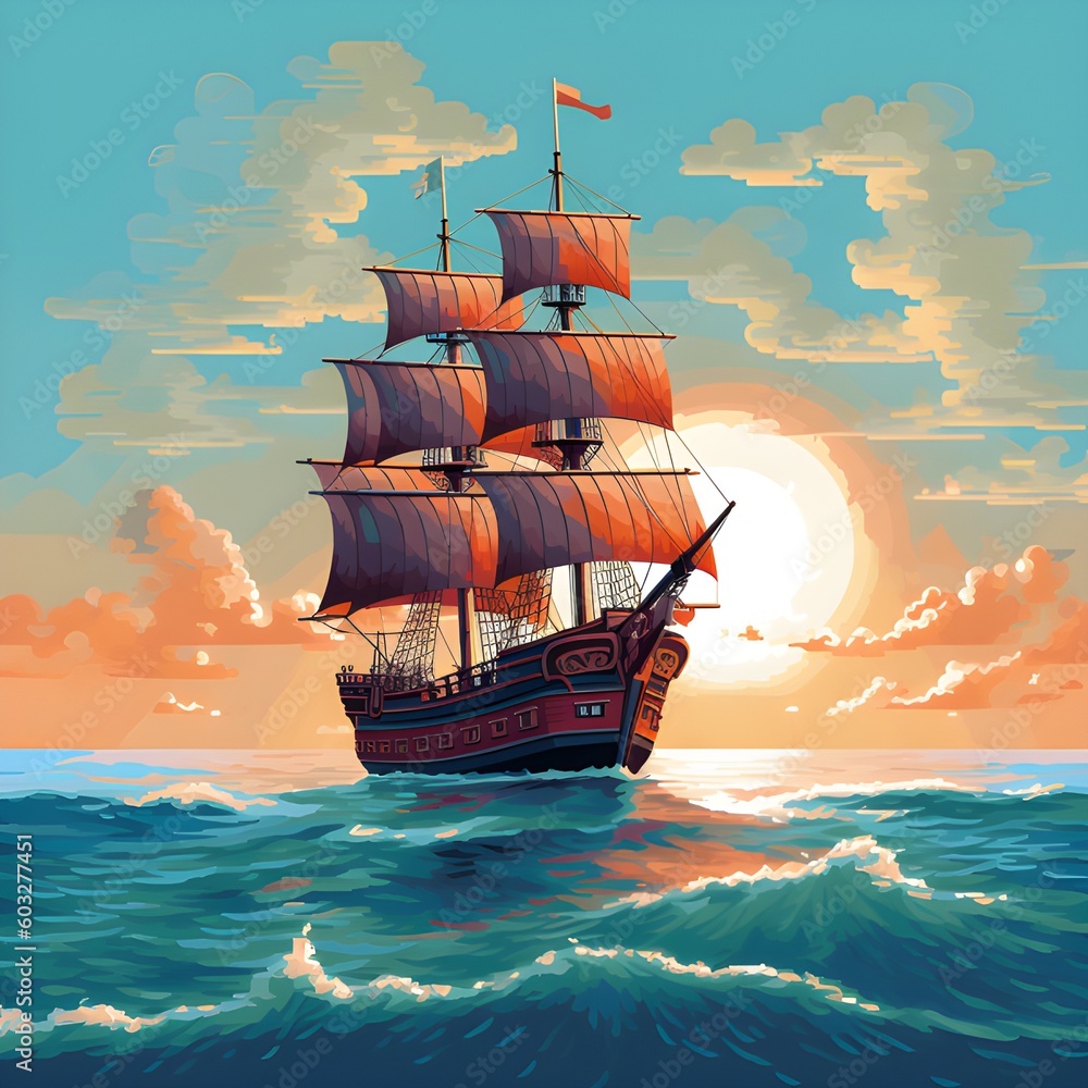 ship in the sea, pixel art, pixel art style, generative ai Stock ...