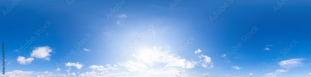 Clear blue summer sky panorama with Cumulus clouds. Seamless hdr ...