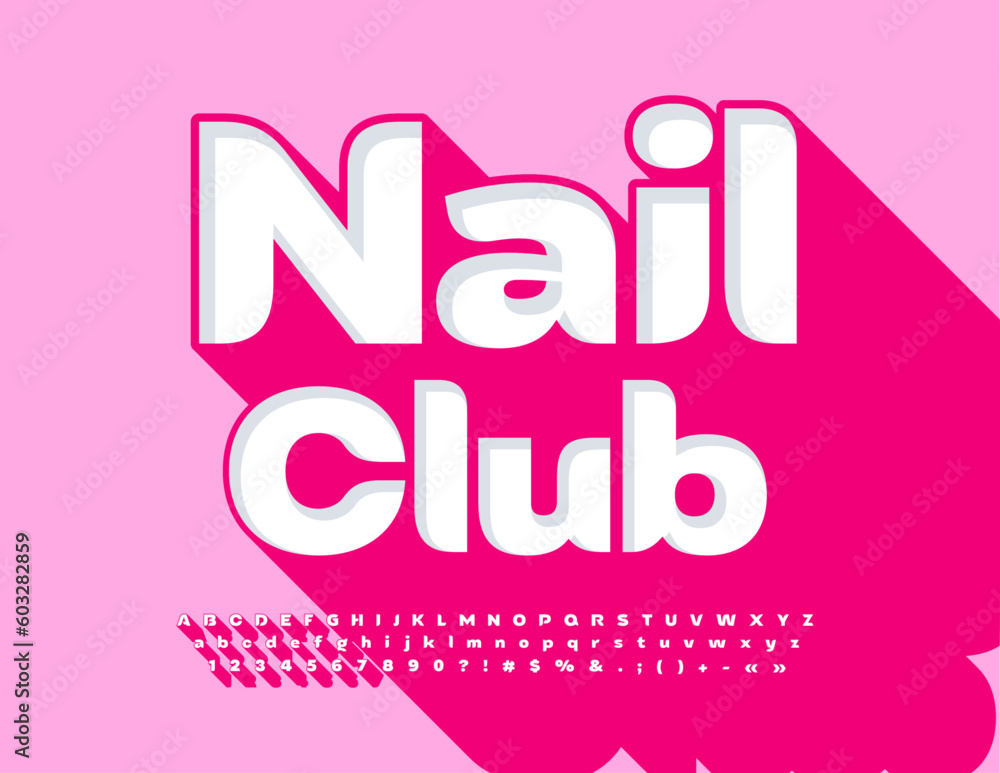 Vector Stylish Emblem Nail Club. Trendy 3D Font with red Shadow ...