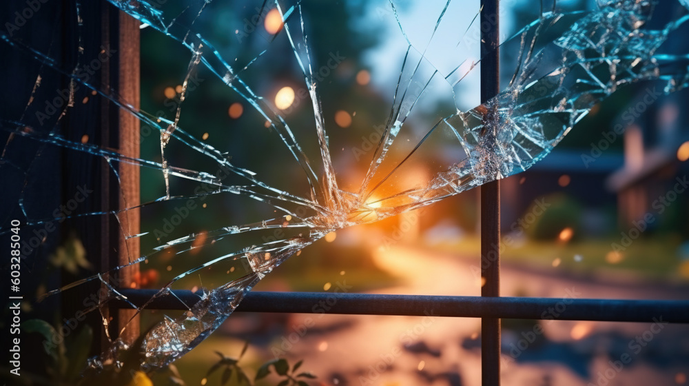 Exploring fragility, Close-up of broken glass fragments in a large ...