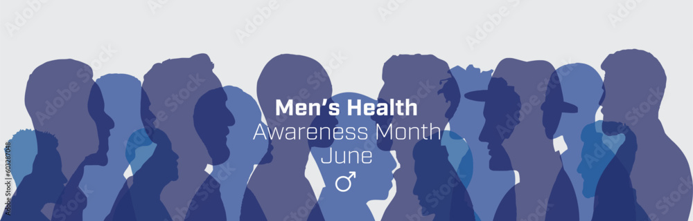 Men's Health Awareness design banner with silhouette of men of a white ...