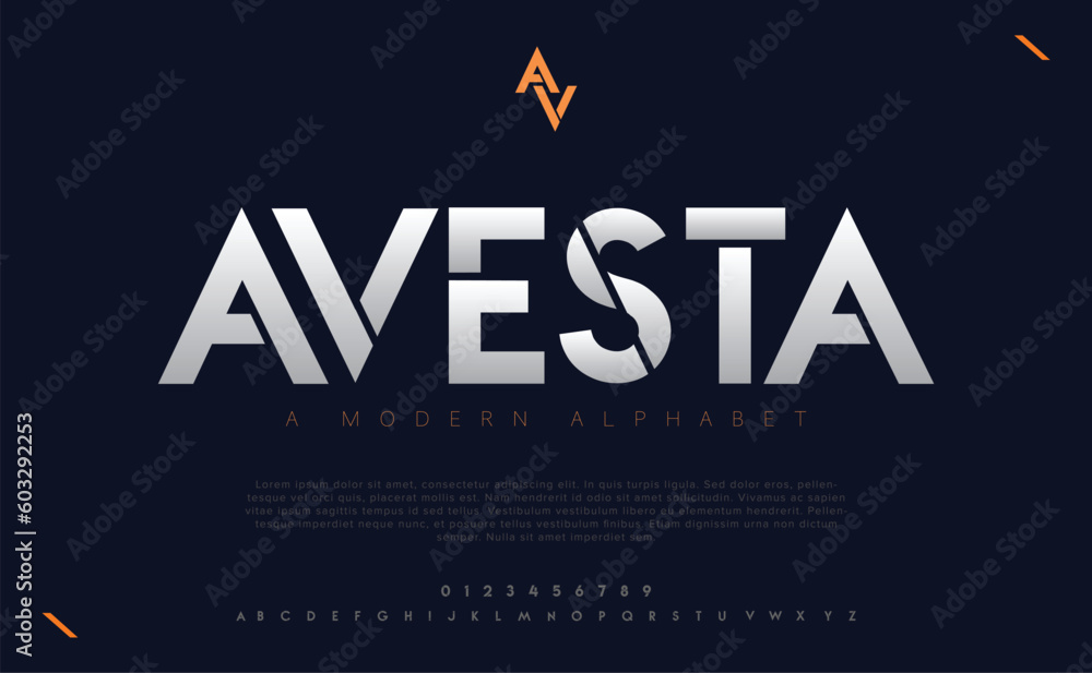 Avesta alphabet urban font digital futuristic technology logo branding ...