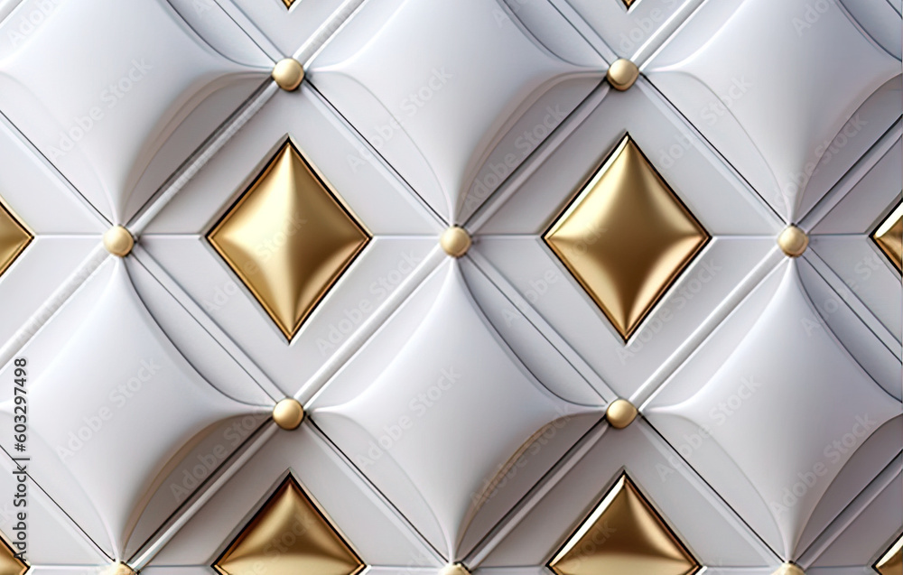 White Leather and Golden Stripes: Elegant 3D Soft Geometry Tiles with ...