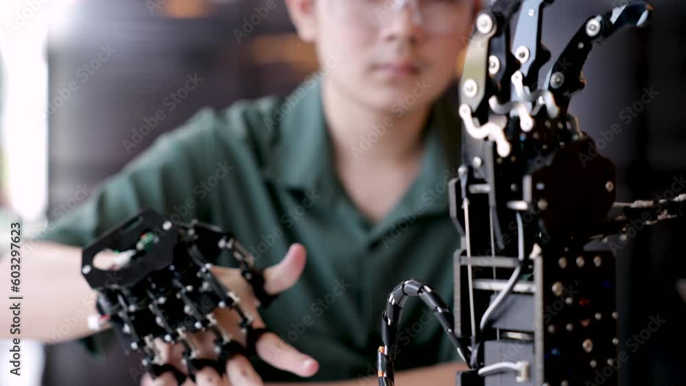 Technology and innovation human being concept, student control robotic ...