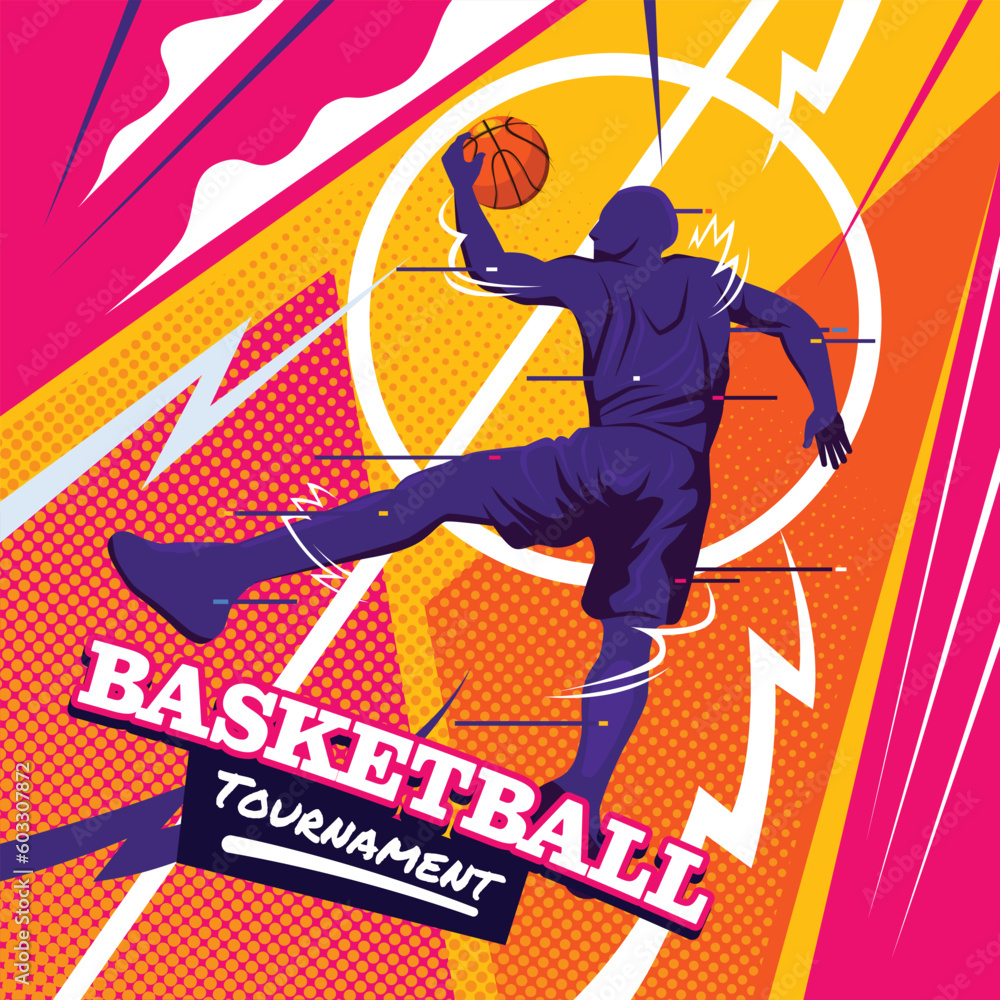 Poster Basketball Man Slam Dunk Pose with Urban Style and Glitch Style ...