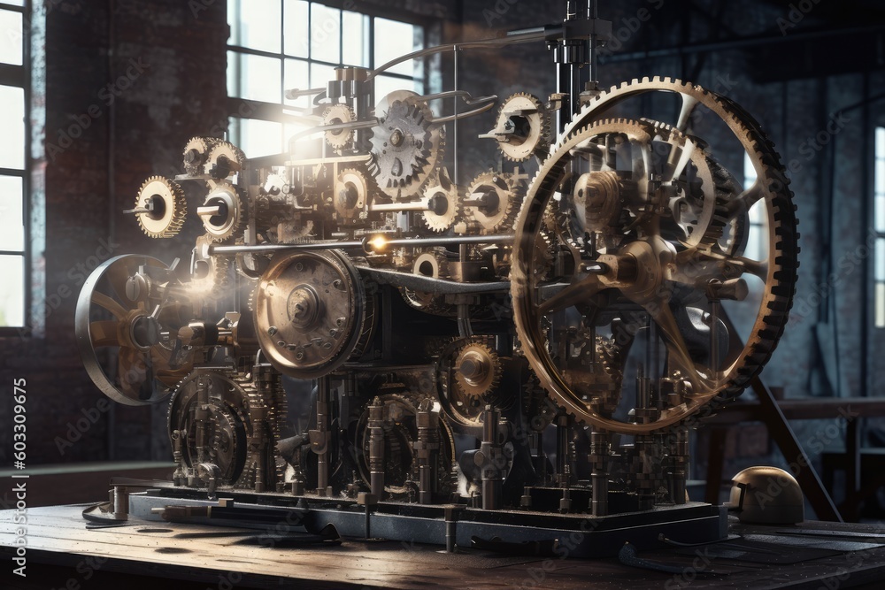 Fantastic sparkling perpetual motion machine in an industrial ...