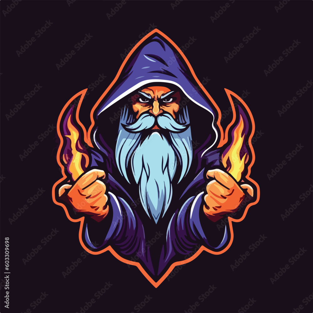 wizard magic fire head e sport logo badge vector illustration Stock ...