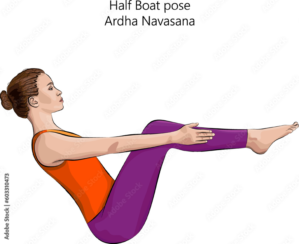 Young woman practicing yoga exercise, doing Half Boat pose. Ardha ...