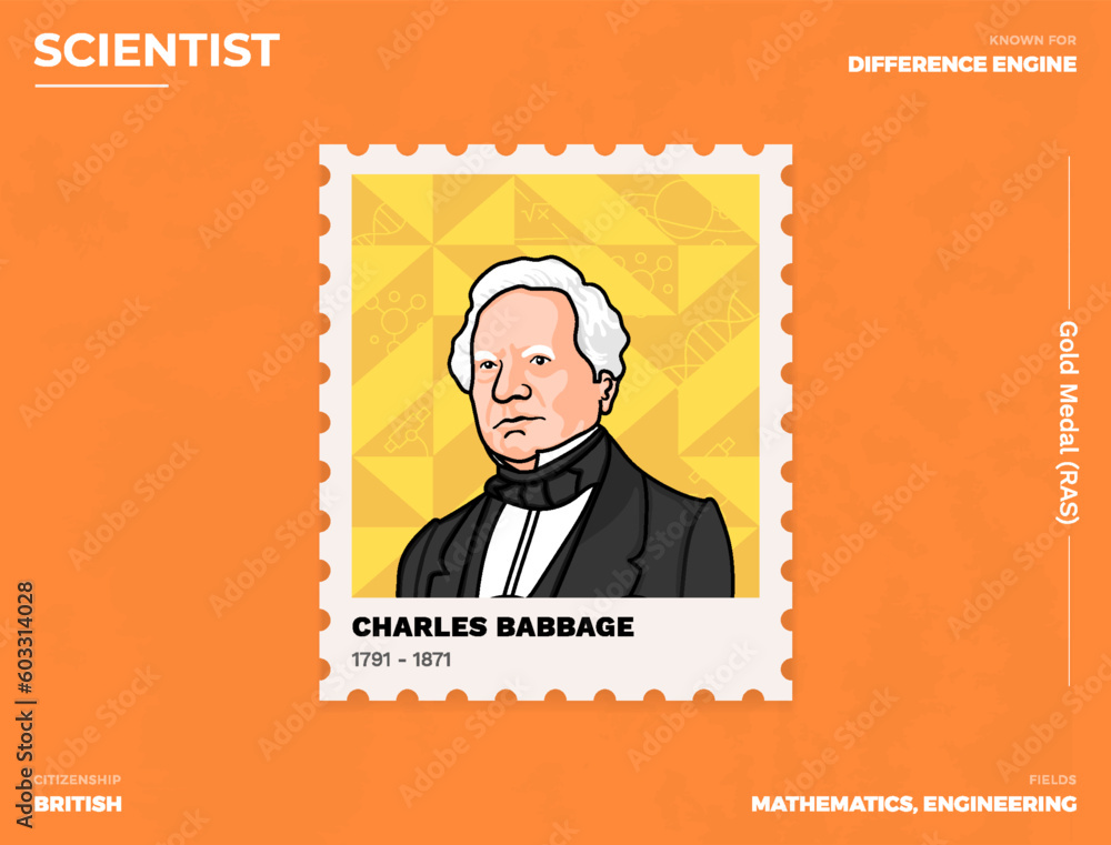 Charles Babbage Inventor's Postcard Creative Ticket (Stamp) Design with ...